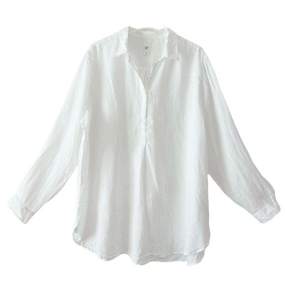 GAP | Tops | 0 Linen Gap Popover Tunic Oversized Boyfriend White Long ...